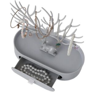 Deer Antler Jewelry Organizer & Holder - The Perfect Ideal Simple Solution Tray and Drawer for Storage and Organization of Necklaces, Rings, Bracelets, Watches & Earrings.