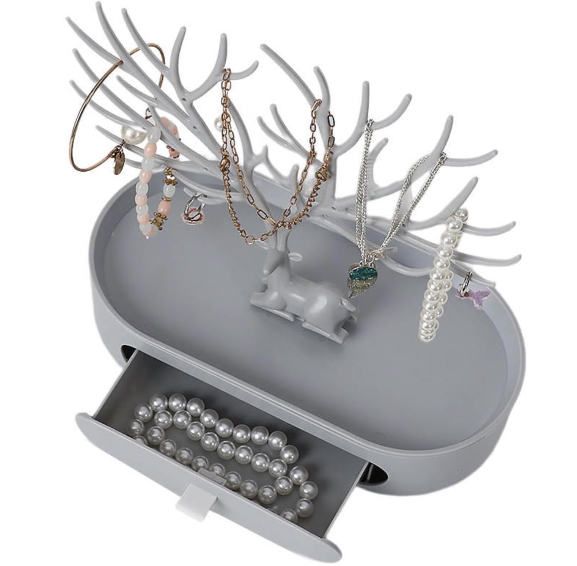 Deer Antler Jewelry Organizer & Holder - The Perfect Ideal Simple Solution Tray and Drawer for Storage and Organization of Necklaces, Rings, Bracelets, Watches & Earrings.