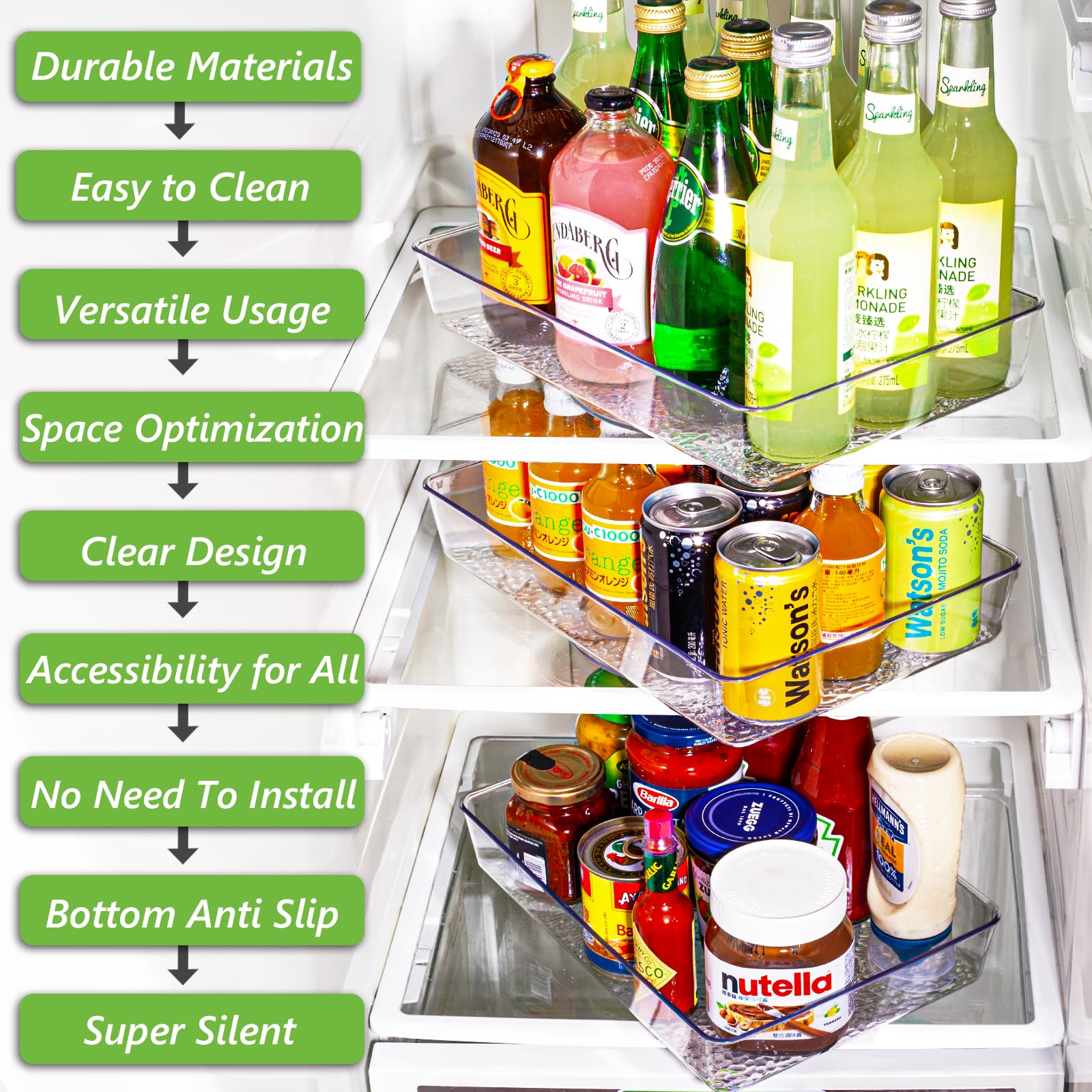 WIFER Lazy Susan Organizer for Refrigerator, Clear Turntable Rectangular Fridge Organizers Storage Rack, Rotating Square Tray for Countertop, Cabinet, Table, Shelf, Pantry, Kitchen - 12.2 inch