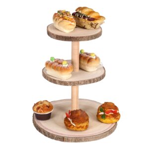 FORACKS 3 Tiered Cupcake Tower Stand Rustic Round Wooden Dessert Cake Dispaly Stands for Wedding, Birthday, Graduation, Tea Party for Thanksgiving