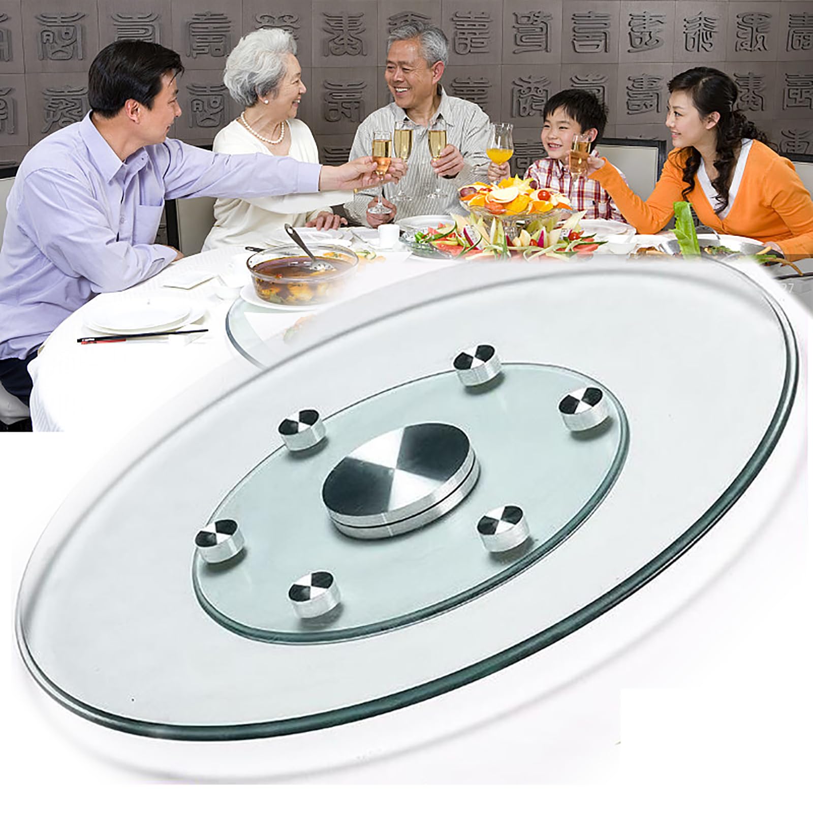 WDZDMYL Glass Lazy Susan Turntable, with Silent Smooth Aluminum Alloy Bearing, Round Tabletop Rotating Serving Tray, for Kitchen Dining, Parties, Wedding 110cm/44in