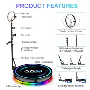 Foncusun 360 Photo Booth Machine for Parties with RGB Ring Light, Remote Control, Customizable Logo, 360 Slow Motion Photo Video Booth Machine for 1-3 People Stand 26.8inch PRO 68cm with Flight Case