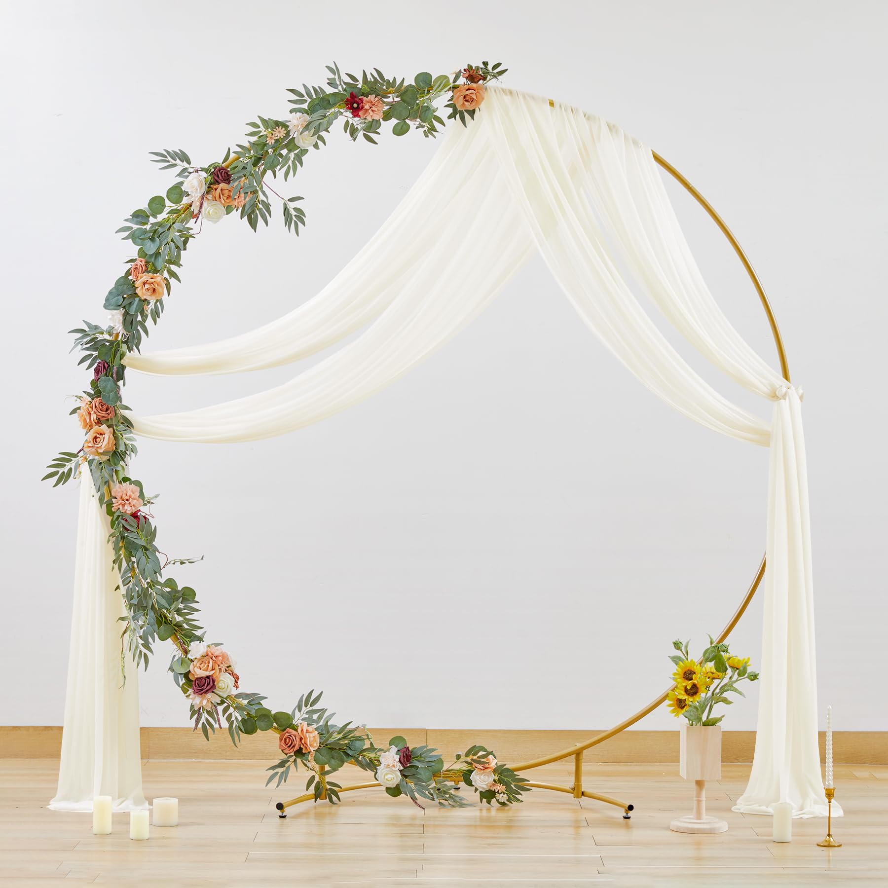 Wedding Arch Draping Fabric, 2 Panels 28" x 19Ft Beige Wedding Arch Drapes Sheer Backdrop Curtain for Wedding Ceremony Party Ceiling Decor