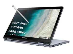 samsung chromebook plus v2 360 12.2" fhd+ 2-in-1 touchscreen (intel celeron 3965y, 4gb ram, 64gb emmc, active stylus) home & education laptop, 10-hour long battery life, 13mp dual webcam, chrome os