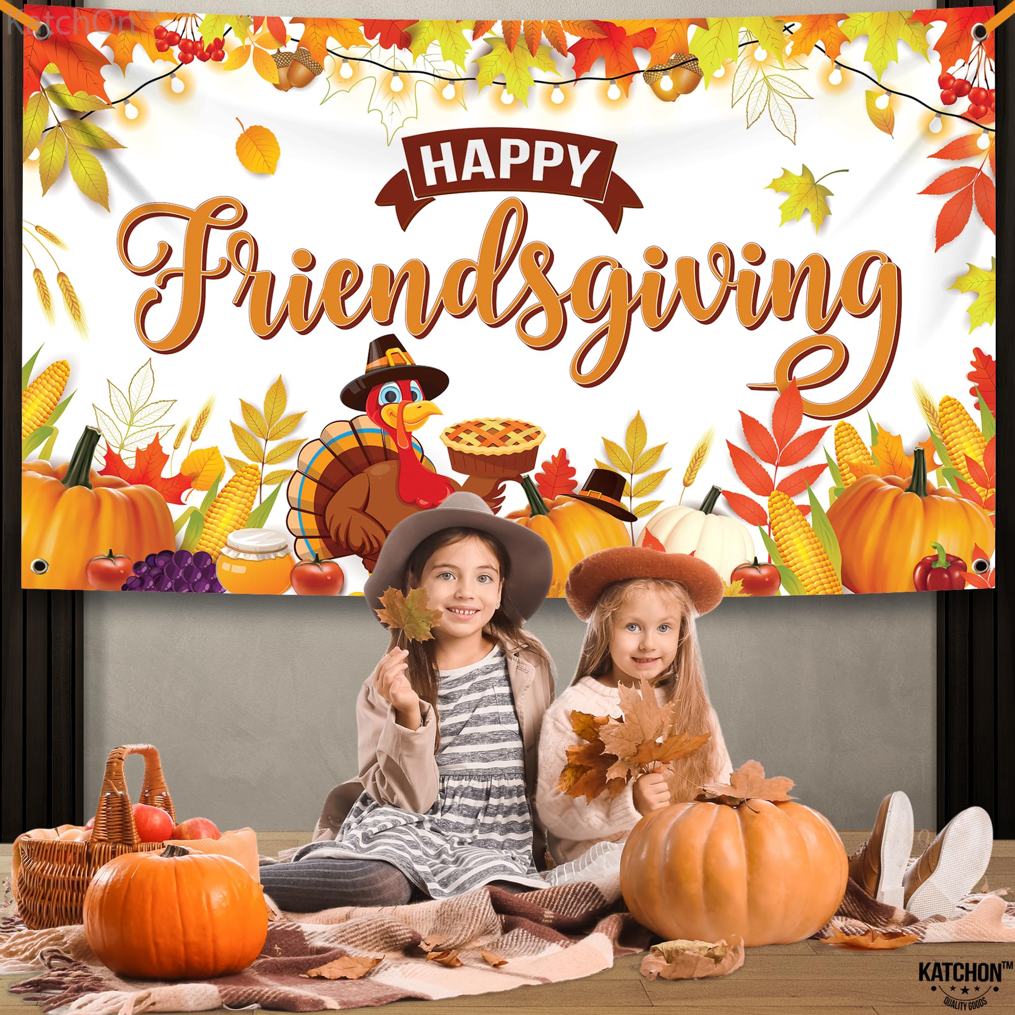 KatchOn, Friendsgiving Backdrops for Photography - XtraLarge, 72x44 Inch | Happy Friendsgiving Banner Backdrop for Friendsgiving Decorations | Friendsgiving Photo Backdrop for Friendsgiving Décor