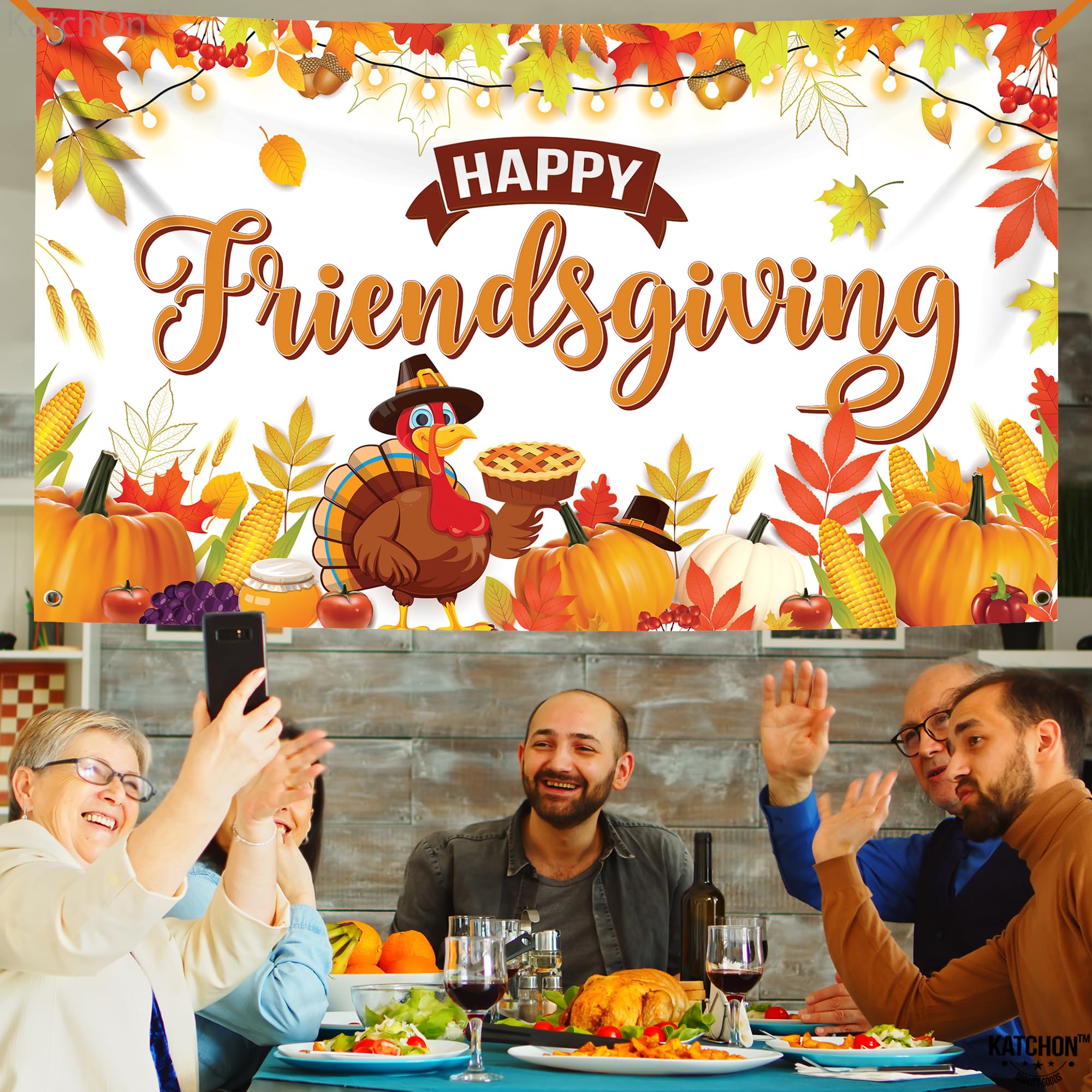 KatchOn, Friendsgiving Backdrops for Photography - XtraLarge, 72x44 Inch | Happy Friendsgiving Banner Backdrop for Friendsgiving Decorations | Friendsgiving Photo Backdrop for Friendsgiving Décor