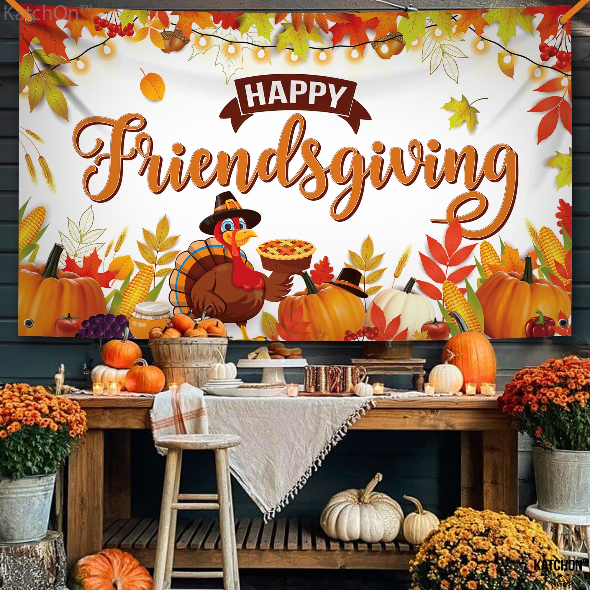 KatchOn, Friendsgiving Backdrops for Photography - XtraLarge, 72x44 Inch | Happy Friendsgiving Banner Backdrop for Friendsgiving Decorations | Friendsgiving Photo Backdrop for Friendsgiving Décor