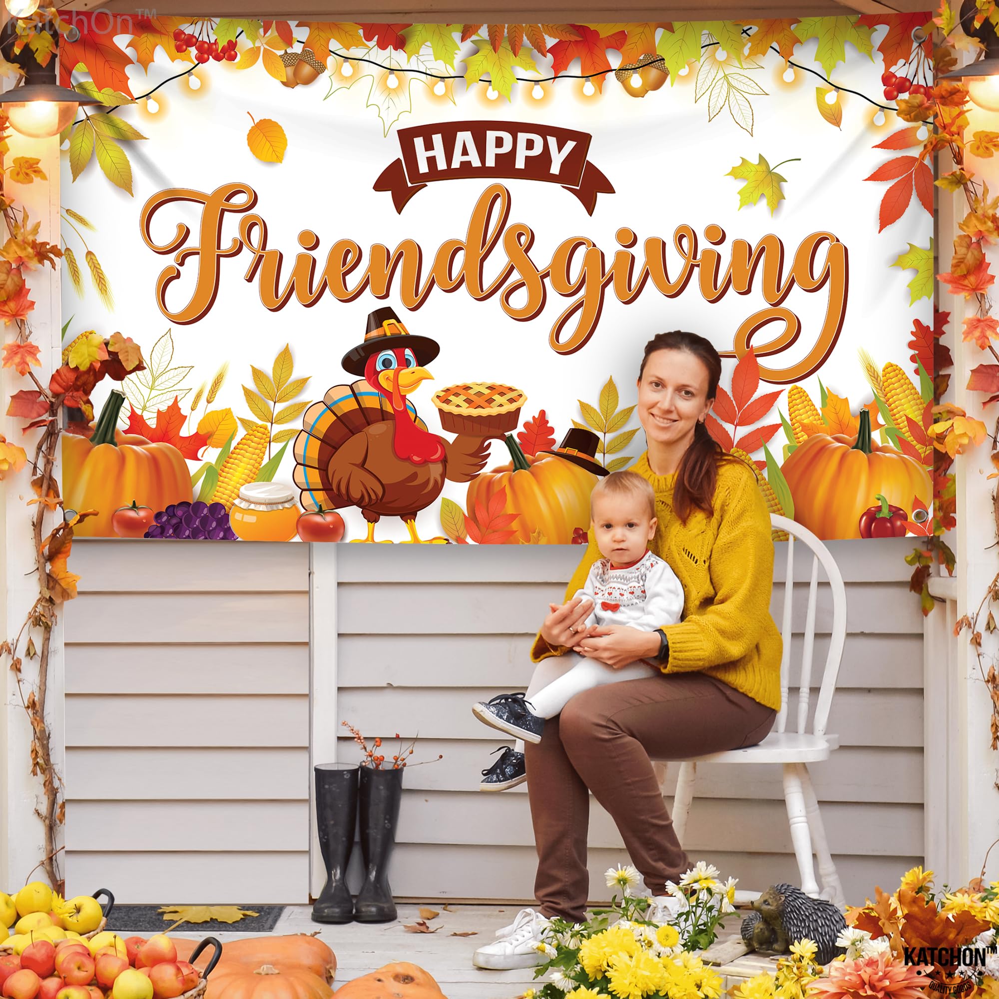 KatchOn, Friendsgiving Backdrops for Photography - XtraLarge, 72x44 Inch | Happy Friendsgiving Banner Backdrop for Friendsgiving Decorations | Friendsgiving Photo Backdrop for Friendsgiving Décor