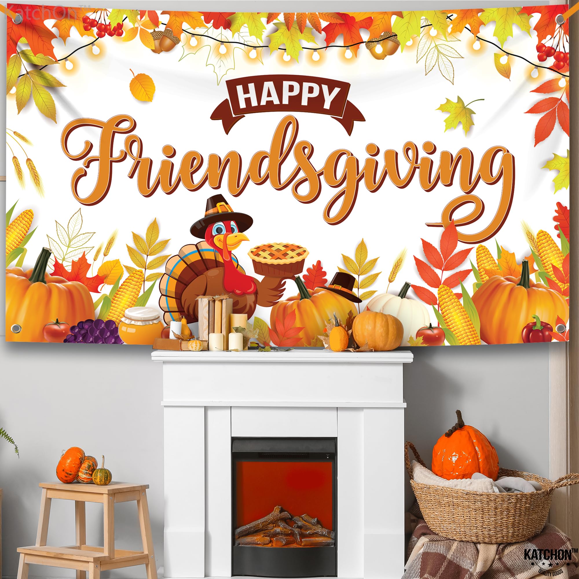 KatchOn, Friendsgiving Backdrops for Photography - XtraLarge, 72x44 Inch | Happy Friendsgiving Banner Backdrop for Friendsgiving Decorations | Friendsgiving Photo Backdrop for Friendsgiving Décor