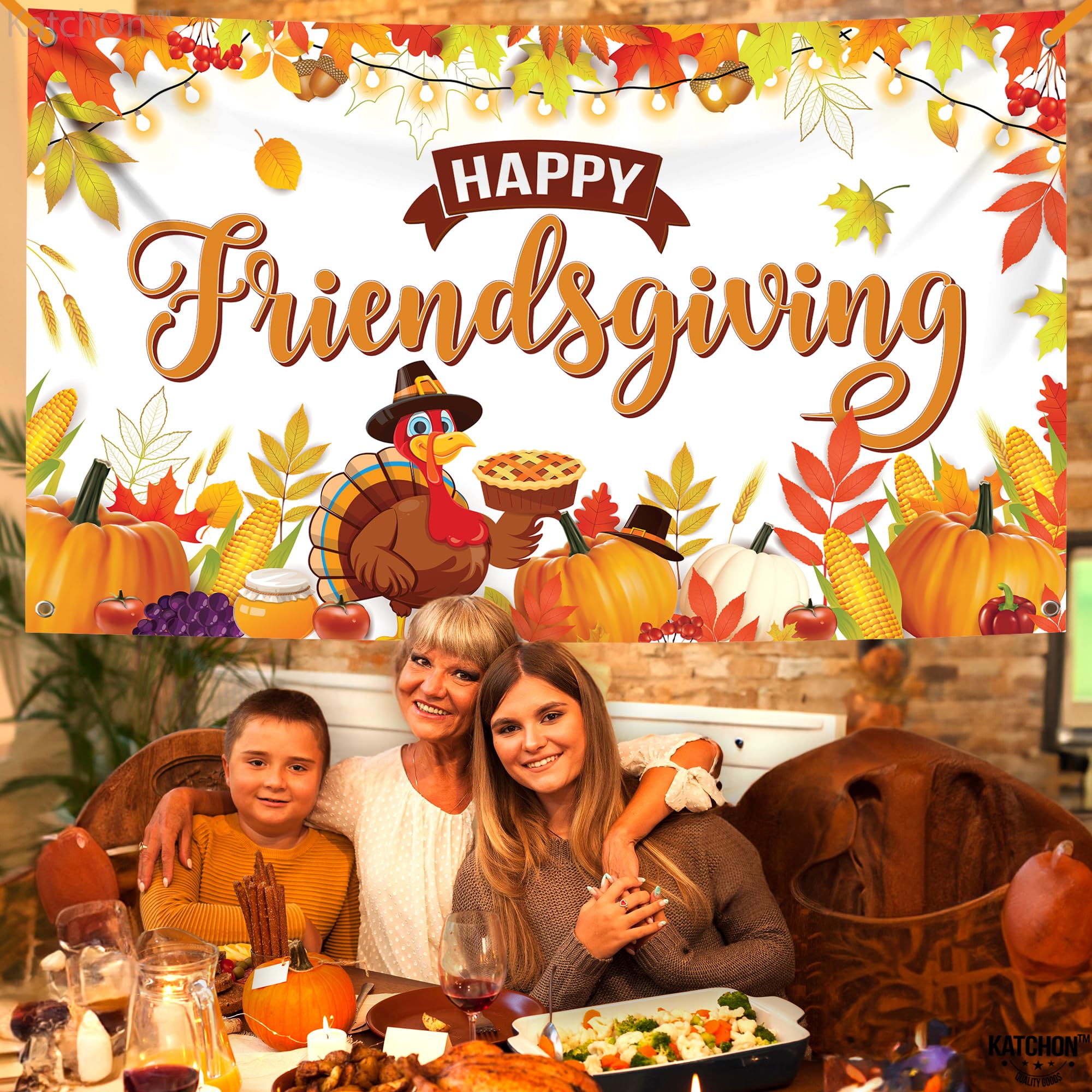 KatchOn, Friendsgiving Backdrops for Photography - XtraLarge, 72x44 Inch | Happy Friendsgiving Banner Backdrop for Friendsgiving Decorations | Friendsgiving Photo Backdrop for Friendsgiving Décor