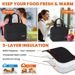 Lunch Bags Women, 2 Pack Lunch Box Lunch Bag for Women Adult Men, Small Leakproof Cute Lunch Tote Bags Large Capacity Reusable Insulated Cooler Lunch Container for Work Office Picnic or Travel (Black)