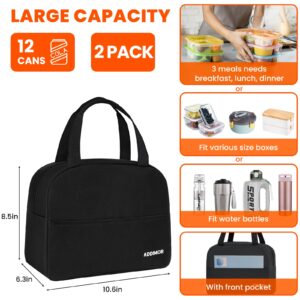 Lunch Bags Women, 2 Pack Lunch Box Lunch Bag for Women Adult Men, Small Leakproof Cute Lunch Tote Bags Large Capacity Reusable Insulated Cooler Lunch Container for Work Office Picnic or Travel (Black)