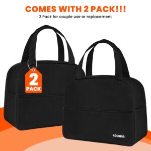 Lunch Bags Women, 2 Pack Lunch Box Lunch Bag for Women Adult Men, Small Leakproof Cute Lunch Tote Bags Large Capacity Reusable Insulated Cooler Lunch Container for Work Office Picnic or Travel (Black)