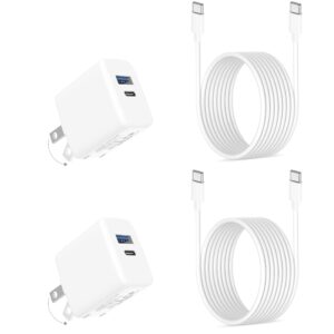 iphone 15 charger, 2pack 20w 2-port compact foldable fast usb c charger block with 10ft usb c to c charging cable for iphone 15/15 pro/15 pro max/15 plus, ipad pro/air, ipad 10