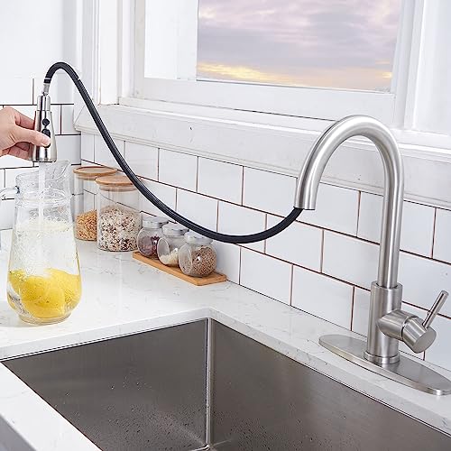 VCCUCINE Kitchen Faucet with Pull Down Sprayer, Brushed Nickel Faucet for Kitchen Sink, Small High Arc RV Stainless Steel Single Handle Pull Out Kitchen Sink Faucet