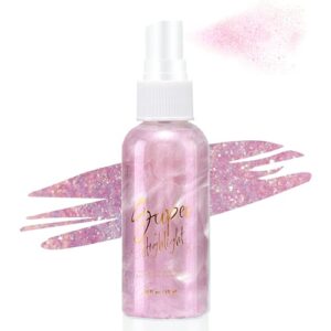 dageda body glitter spray, pink glitter hairspray for face,hair and body, body shimmer high gloss liquid highlighter makeup moisturizing, sparkle glitter body glow for rave accessories 2.02 fl.oz