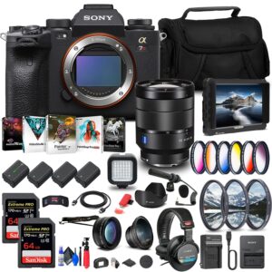 sony alpha a7r iiia mirrorless digital camera (body) (ilce7rm3a/b) + sony fe 24-70mm f/4 lens + 4k monitor + pro headphones + pro mic + 2 x 64gb card + corel photo software + case + more (renewed)