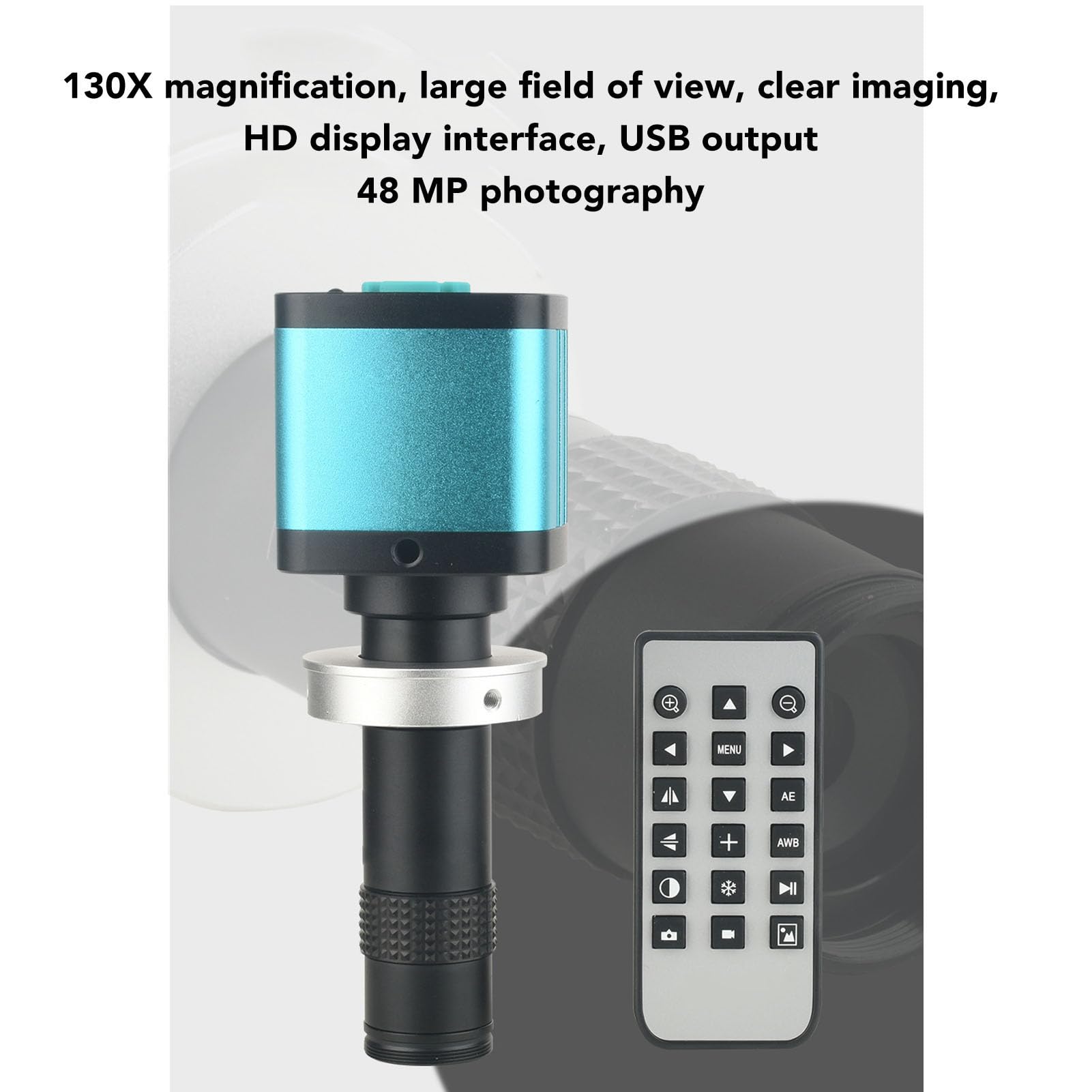 HD Microscope Camera, 4K Video 100‑240VAC Industrial Microscope Camera Lightweight 1080P 130X Aluminum Alloy for Home (US Plug)