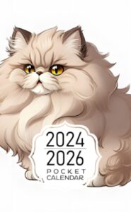 pocket calendar 2024-2026: two-year monthly planner for purse , 36 months from january 2024 to december 2026 | cartoon fluffy persian cat sticker