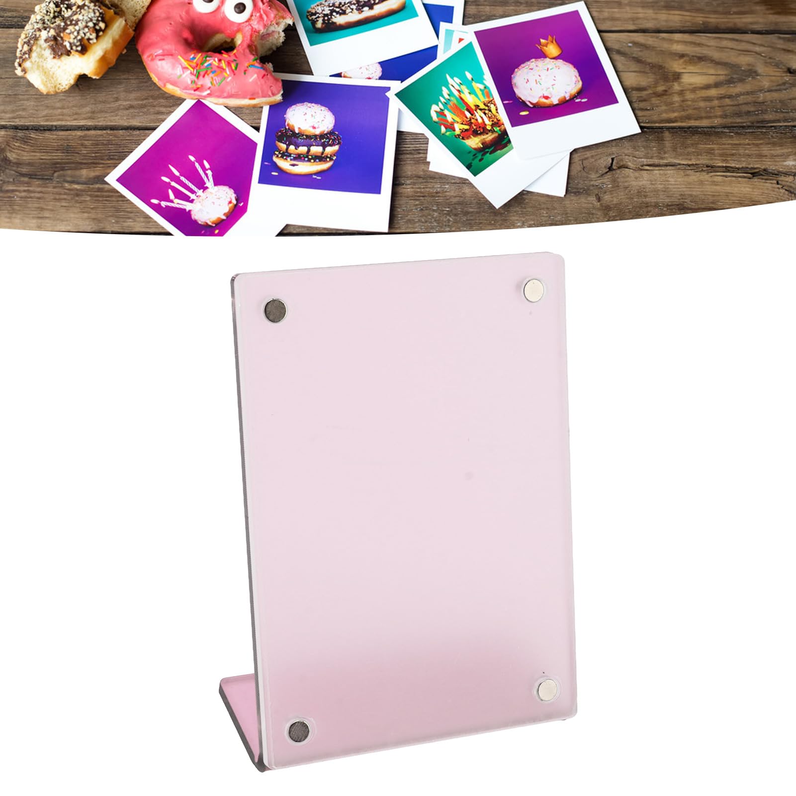 Jiawu Slanted Back Photo Frame, Self Standing Photo Frame Acrylic Multi Purpose Simple Operation for Office for Celebrity Mini Cards (Pink)