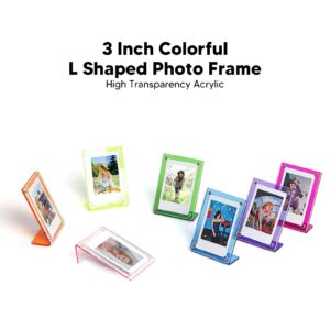 Jiawu Slanted Back Photo Frame, Self Standing Photo Frame Acrylic Multi Purpose Simple Operation for Office for Celebrity Mini Cards (Pink)