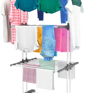 Pogala, Clothes Drying Rack, Indoor, Outdoor Laundry Drying Rack, with Foldable Wings, Space Saving Laundry Rack, Laundry Hanger Dryer Rack, Includes 2 Packs of Stainless Hangers for Underwear