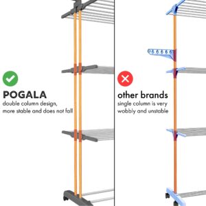 Pogala, Clothes Drying Rack, Indoor, Outdoor Laundry Drying Rack, with Foldable Wings, Space Saving Laundry Rack, Laundry Hanger Dryer Rack, Includes 2 Packs of Stainless Hangers for Underwear