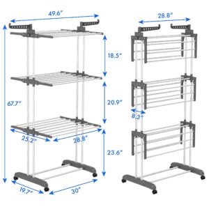 Pogala, Clothes Drying Rack, Indoor, Outdoor Laundry Drying Rack, with Foldable Wings, Space Saving Laundry Rack, Laundry Hanger Dryer Rack, Includes 2 Packs of Stainless Hangers for Underwear