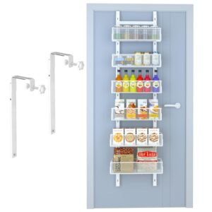 emmalee over the door pantry organizer, 6-tier hanging spice rack with adjustable hooks detachable frame, space saving door organizer for kitchen, storage room, bathroom, bedroom (6 tier, white)