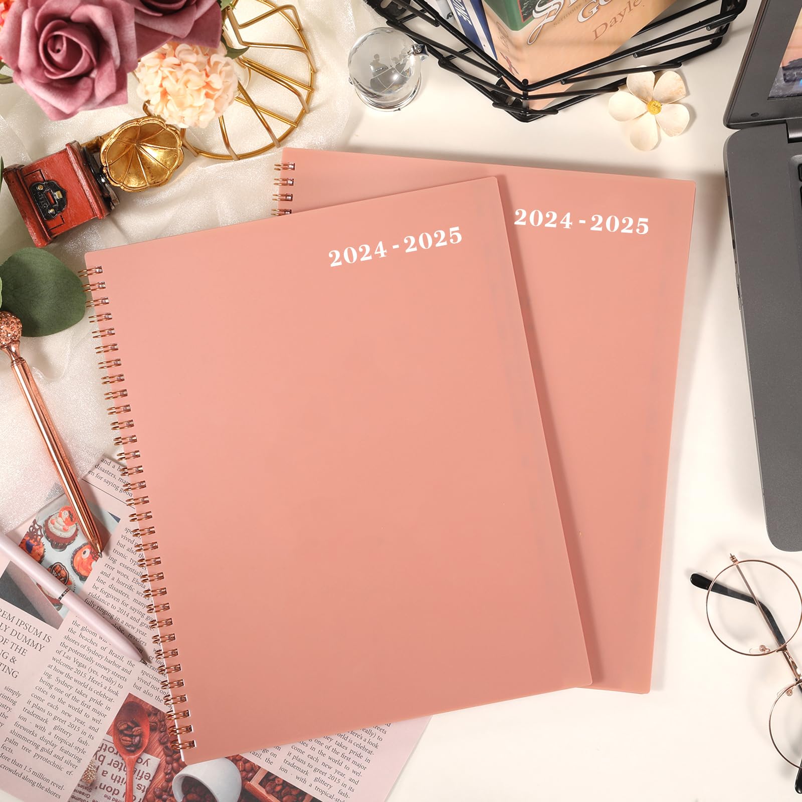 2024-2025 Monthly Planner - Monthly Planner 2024-2025, Jul. 2024 - Dec. 2025, 9" x 11", 18-Month Planner, Tabs & Pocket, Twin-Wire Binding - Rosy Pink