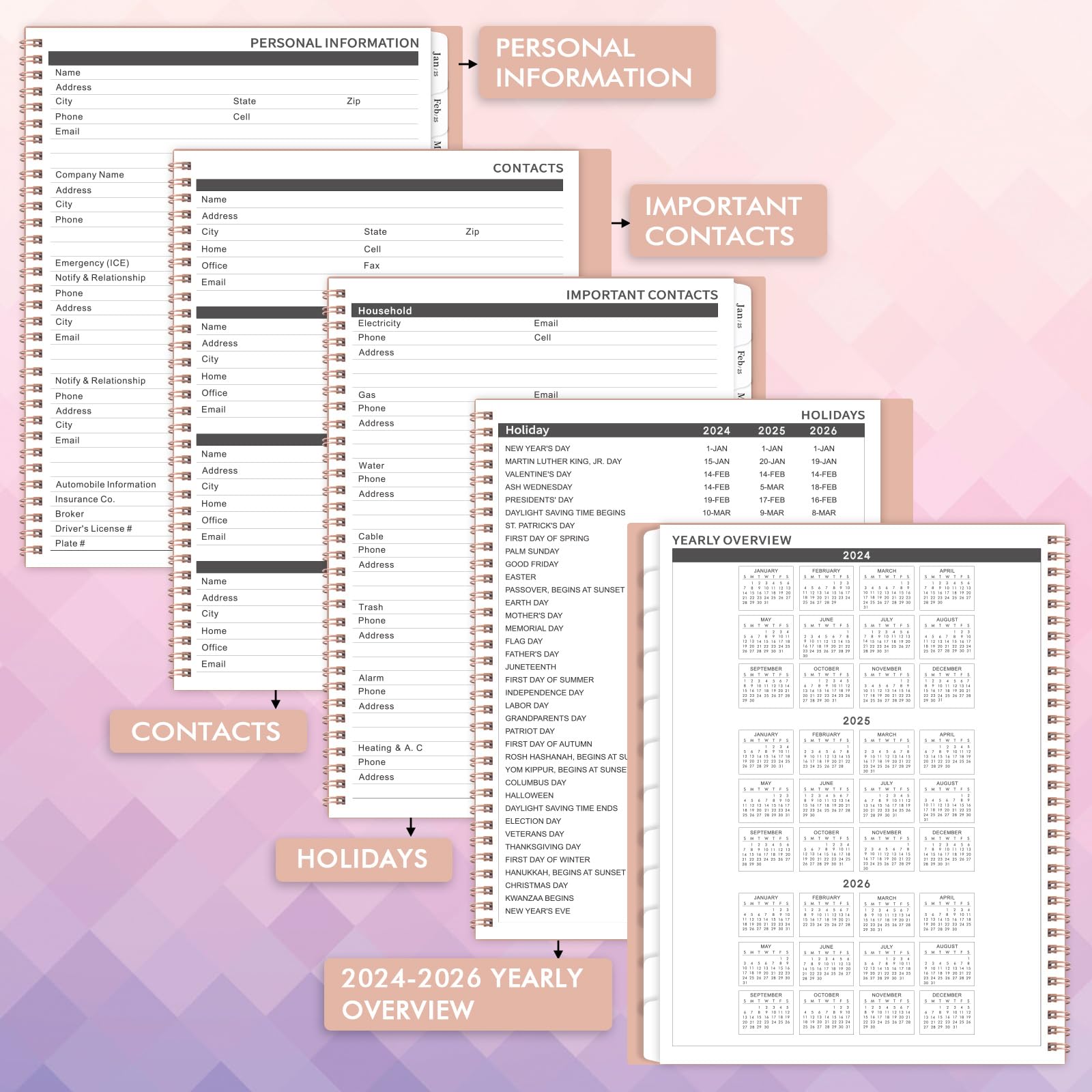 2024-2025 Monthly Planner - Monthly Planner 2024-2025, Jul. 2024 - Dec. 2025, 9" x 11", 18-Month Planner, Tabs & Pocket, Twin-Wire Binding - Rosy Pink