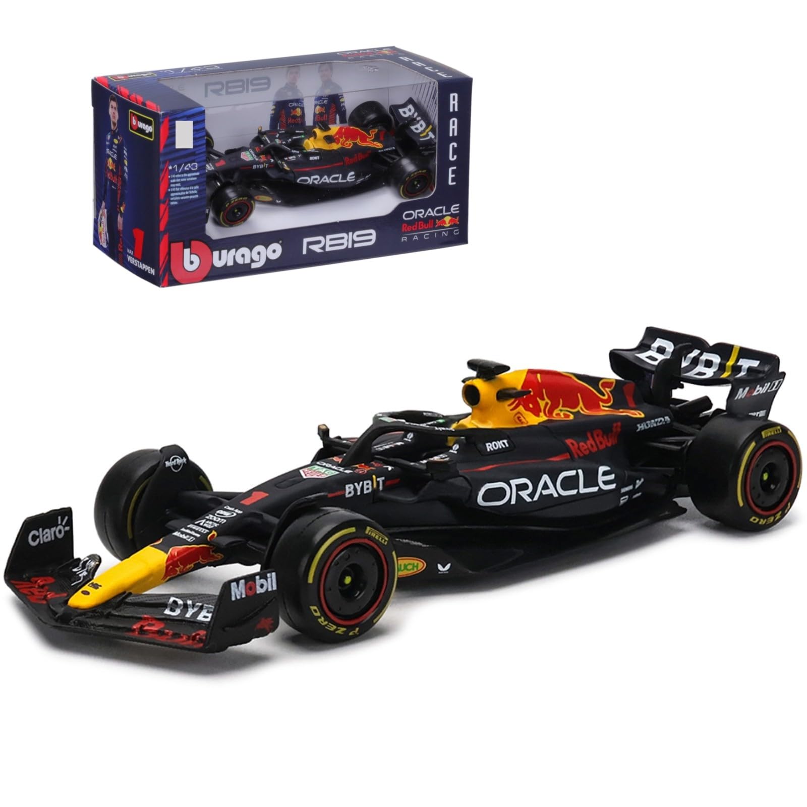 HTLNUZD Bburago 1:43 New 2023 F1Champion Racing F1RB19#1 Alloy Car Formula 1/43 NO.1 Verstappen for Red Bull Die cast Model Collection Gift (Color Box Version RB19#1)