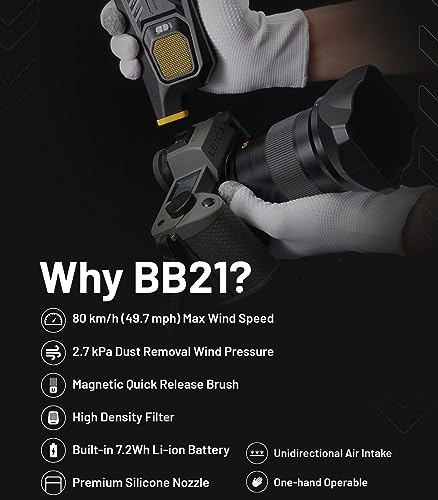 Nitecore Blowerbaby BB21 Electronic Cleaning Air Blower 2023 Version, 2.7kPa Dust Removal Wind Pressure, 80km/h Max Wind Speed, with Quick Release Brush, for Cameras Lens Cleaning and More