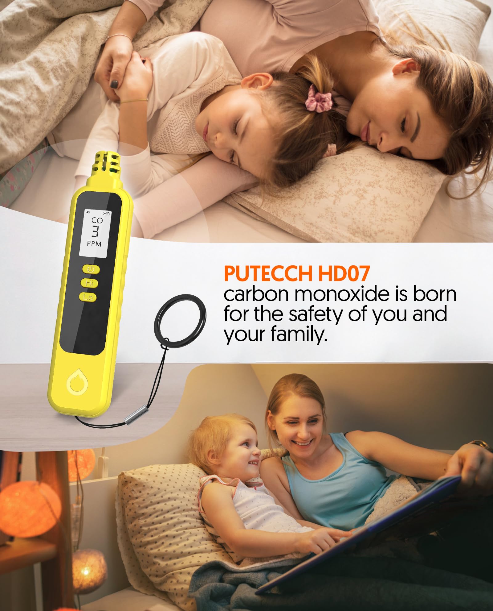 PUTECCH Carbon Monoxide Detectors, Portable CO Detector Battery Powered, Handheld Carbon Monoxide Monitor Alarm Detector with LCD Display for Home/Outdoor/Travel (Batteries Included)