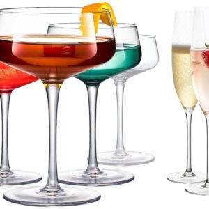 JBHO Martini Glasses and Champagne Flutes, Crystal Coupe Glasses Set of 4, Cocktail Glasses, Hand-Blown Champagne Coupe Glasses for Espresso Martini, Manhattan as Bar Glassware or Housewarming Gift