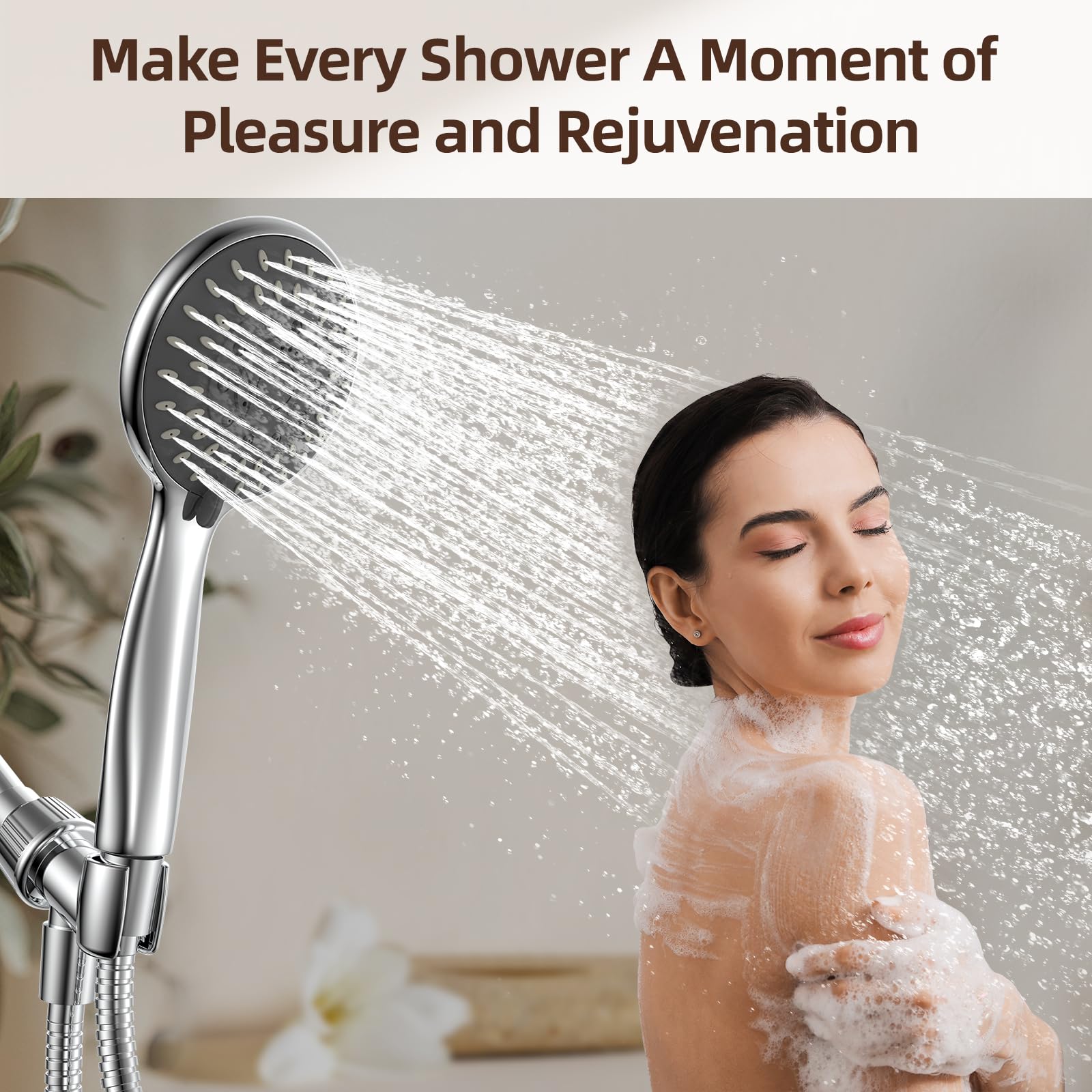 RAINVISTA High Pressure Handheld Shower Head, 5 Functions High Flow Shower Head with Handheld Powerful Spray Shower Head for Improving Water Pressure even at Low Pressure