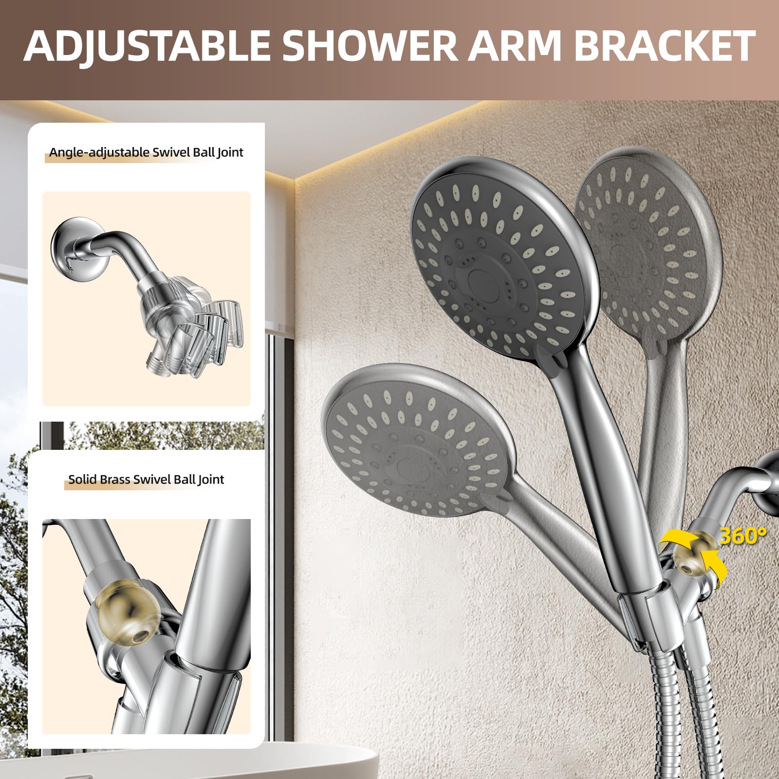 RAINVISTA High Pressure Handheld Shower Head, 5 Functions High Flow Shower Head with Handheld Powerful Spray Shower Head for Improving Water Pressure even at Low Pressure