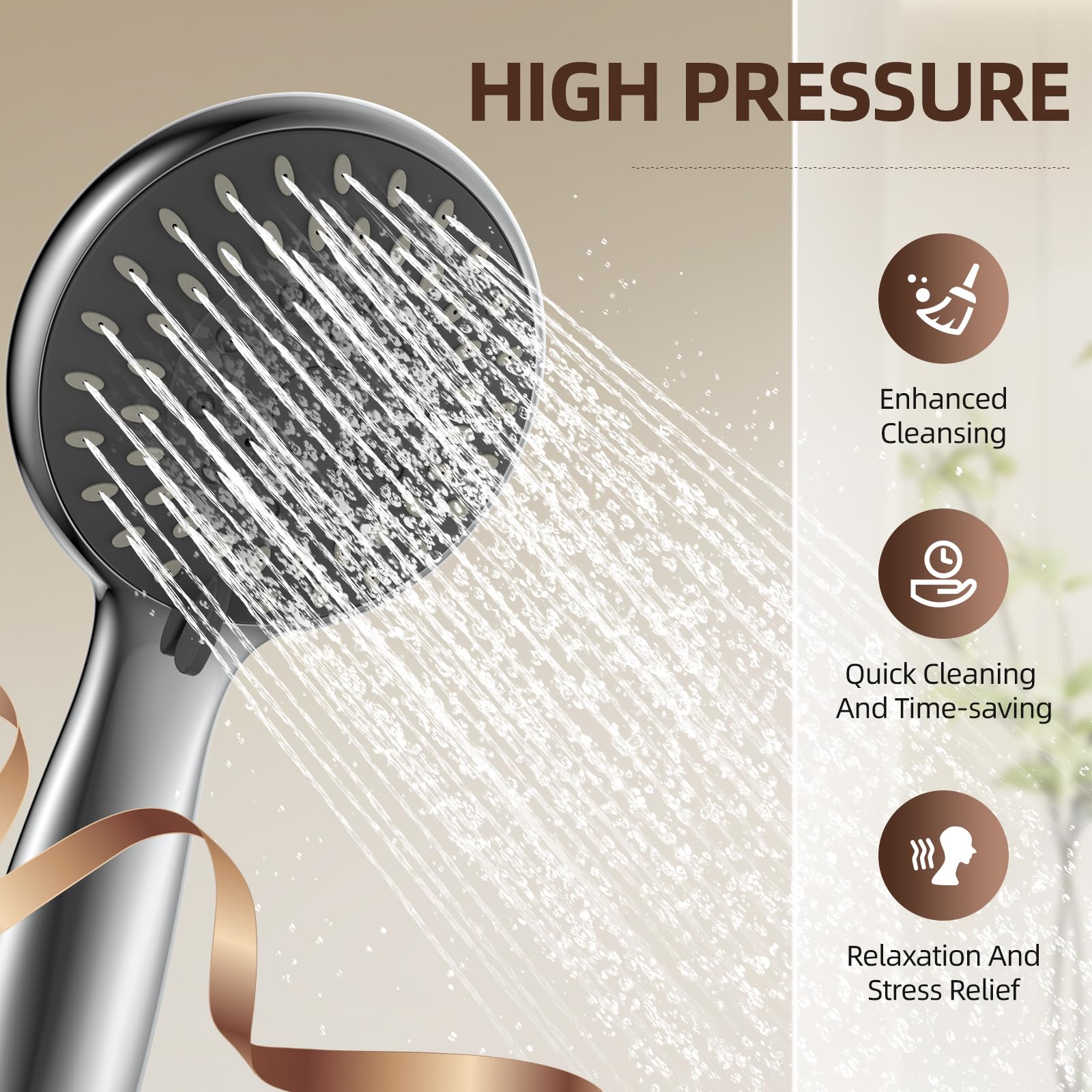 RAINVISTA High Pressure Handheld Shower Head, 5 Functions High Flow Shower Head with Handheld Powerful Spray Shower Head for Improving Water Pressure even at Low Pressure