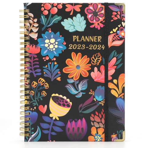 Planner 2023-2024 - July 2023 - June 2024,Weekly & Monthly Planner with Tabs,8.5" x 6",Hardcover with Back Pocket + Thick Paper + Twin-Wire Binding+Bookmark - Floral