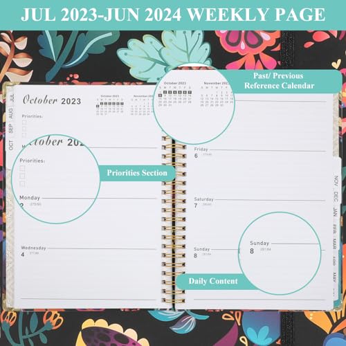 Planner 2023-2024 - July 2023 - June 2024,Weekly & Monthly Planner with Tabs,8.5" x 6",Hardcover with Back Pocket + Thick Paper + Twin-Wire Binding+Bookmark - Floral