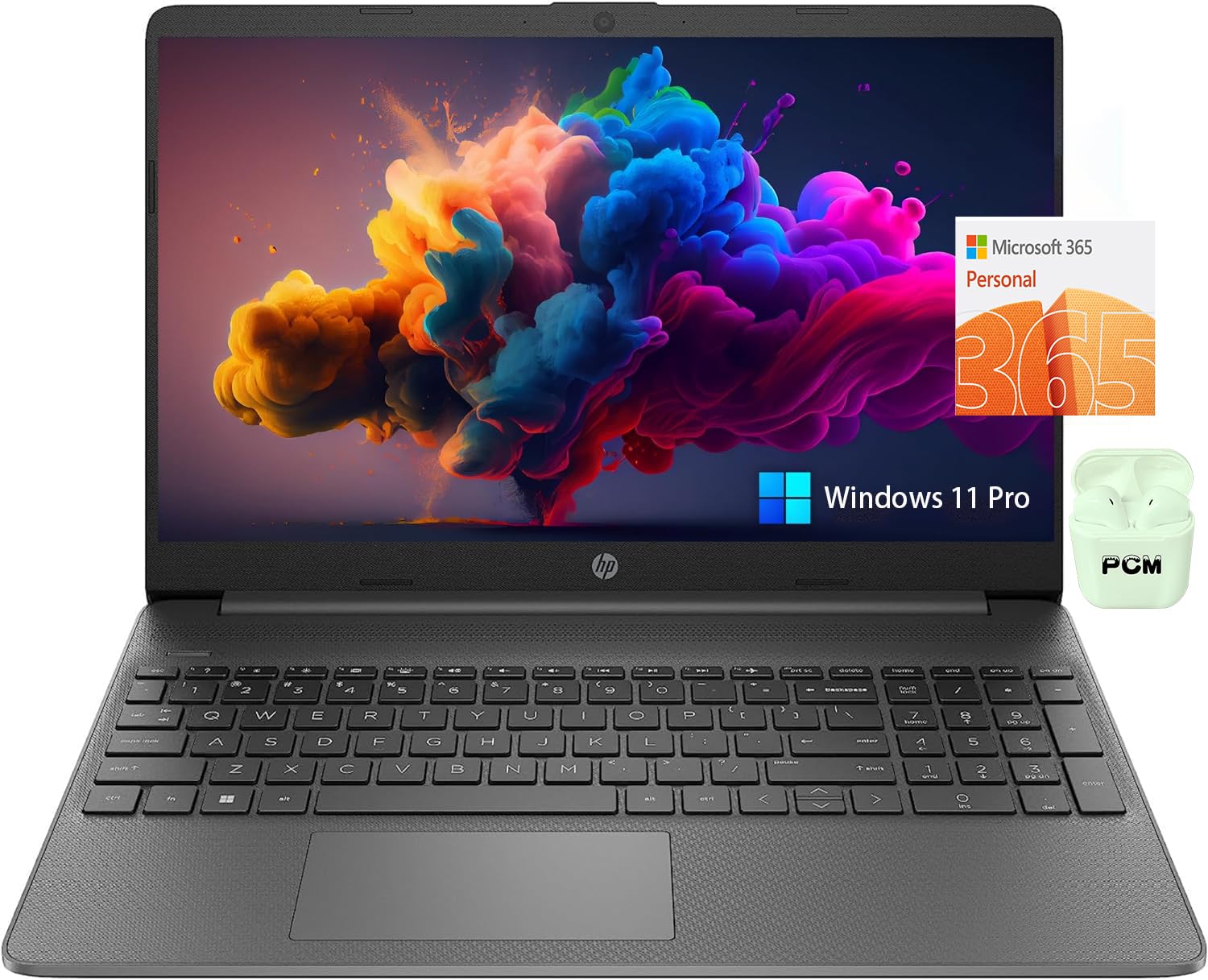 HP Laptop, 15.6 Inch HD Screen, Intel Pentium Silver N5030, 16GB RAM, 1TB SSD, Office 365, Windows 11 Pro, Long Battery Life, Type-C, RJ-45, HDMI, Numeric Keypad, Black, PCM