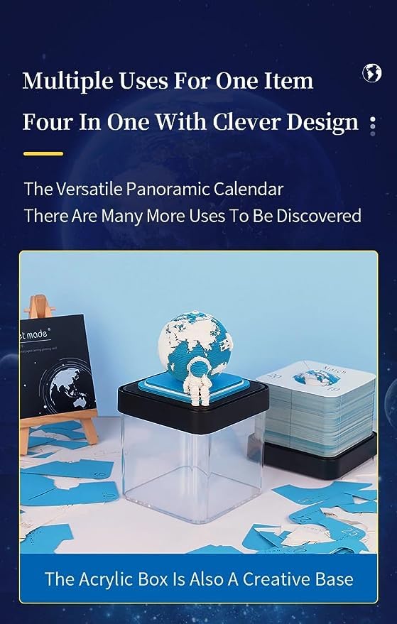 3D Calendar Planner 2024 - Desktop Calendar With LED Lights, DIY Paper Engraving Art Crafts Desktop, 3D Notepad Art Notes, Decorative Home Sculpture For Home Office (Blue)