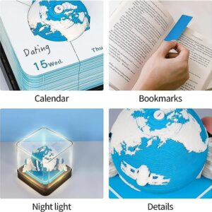 3D Calendar Planner 2024 - Desktop Calendar With LED Lights, DIY Paper Engraving Art Crafts Desktop, 3D Notepad Art Notes, Decorative Home Sculpture For Home Office (Blue)