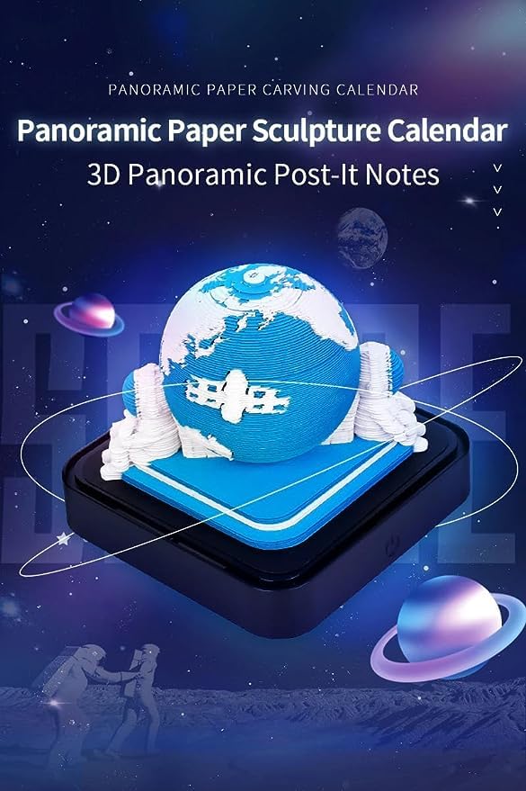 3D Calendar Planner 2024 - Desktop Calendar With LED Lights, DIY Paper Engraving Art Crafts Desktop, 3D Notepad Art Notes, Decorative Home Sculpture For Home Office (Blue)