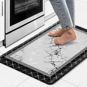 opulentix marble kitchen mat, 1/2 inch thick black and gold waterproof kitchen rugs non slip, cushioned anti fatigue kitchen mats for floor standing desk office in front of sink, 17.3"x28"