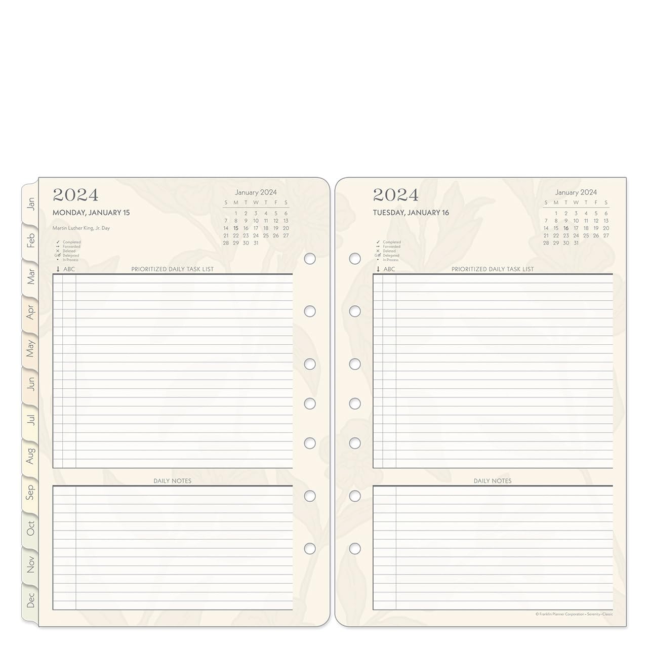 FranklinCovey - Serenity One Page Per Day Ring-Bound Planner (Classic, Jan 2024 - Dec 2024)