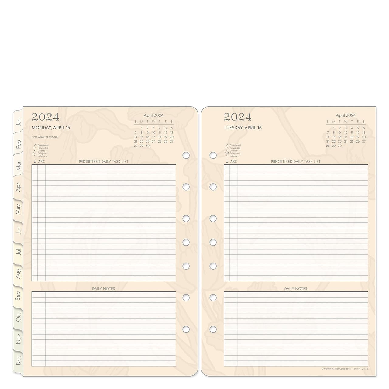 FranklinCovey - Serenity One Page Per Day Ring-Bound Planner (Classic, Jan 2024 - Dec 2024)