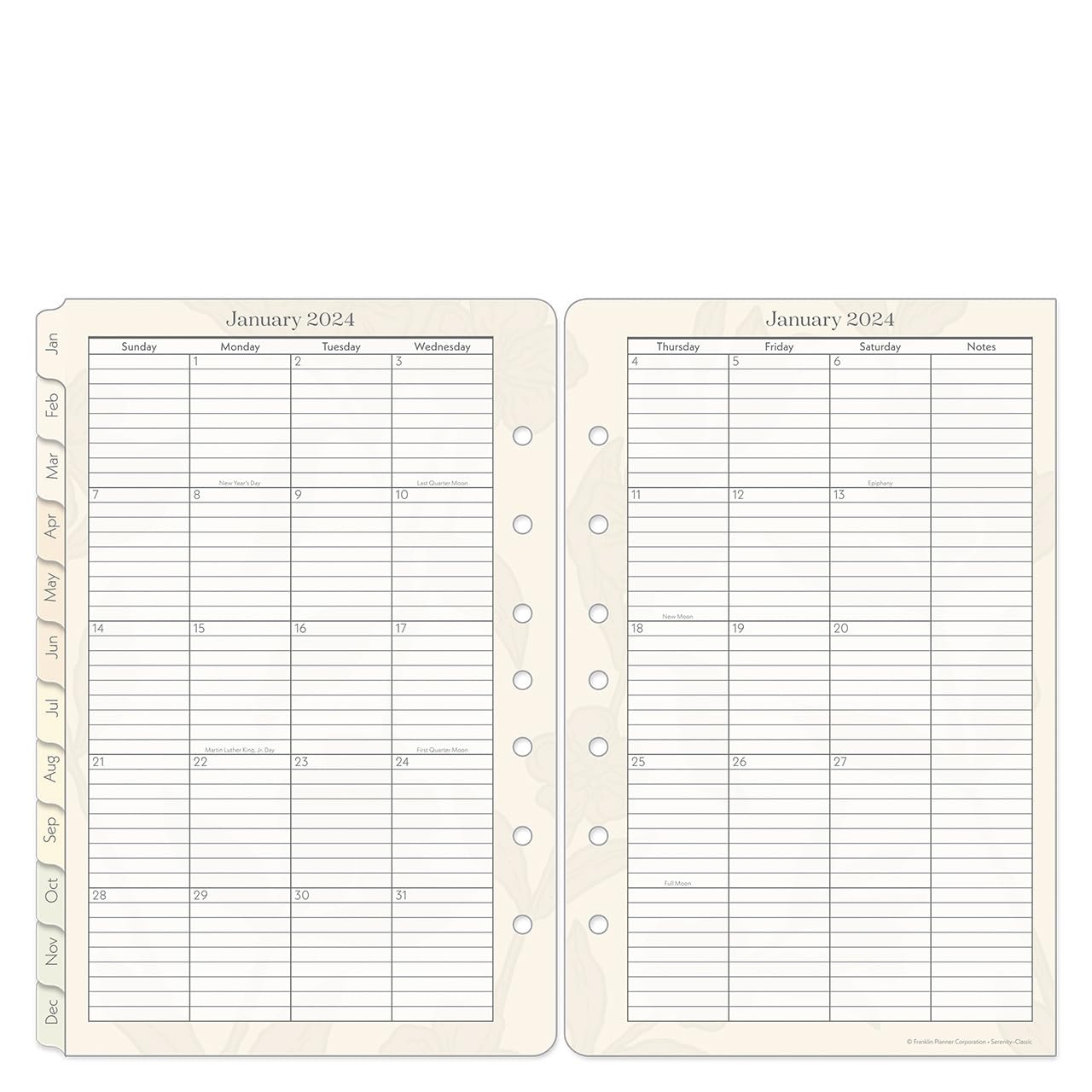 FranklinCovey - Serenity One Page Per Day Ring-Bound Planner (Classic, Jan 2024 - Dec 2024)