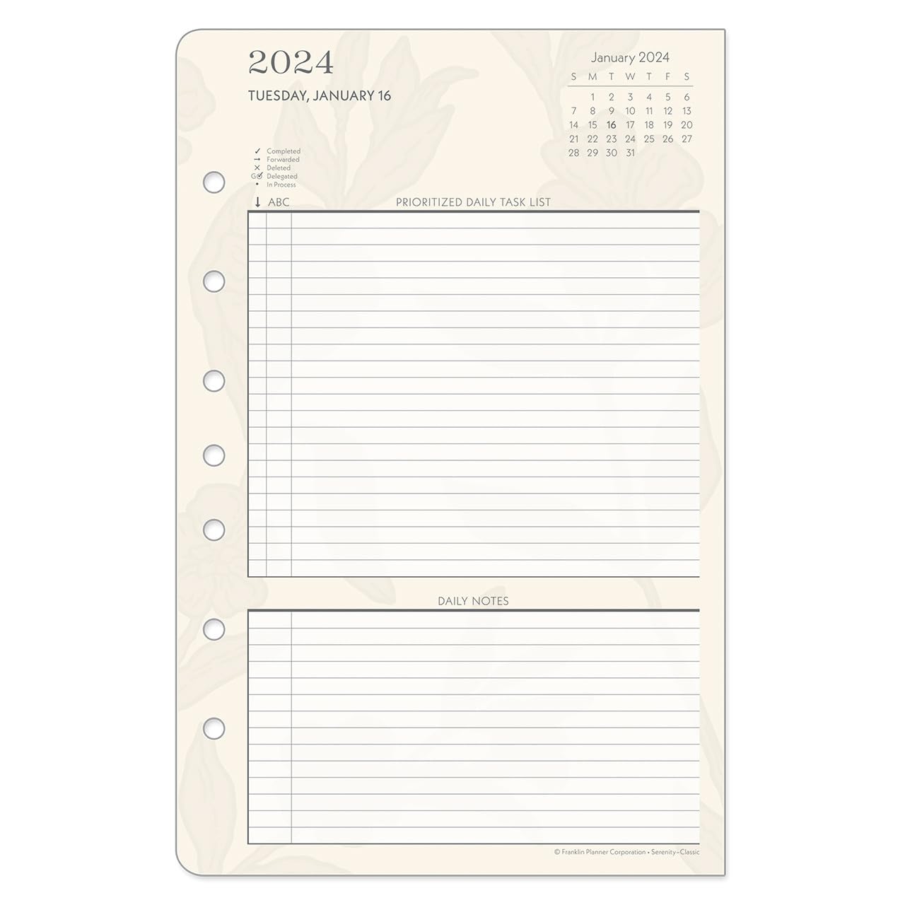 FranklinCovey - Serenity One Page Per Day Ring-Bound Planner (Classic, Jan 2024 - Dec 2024)