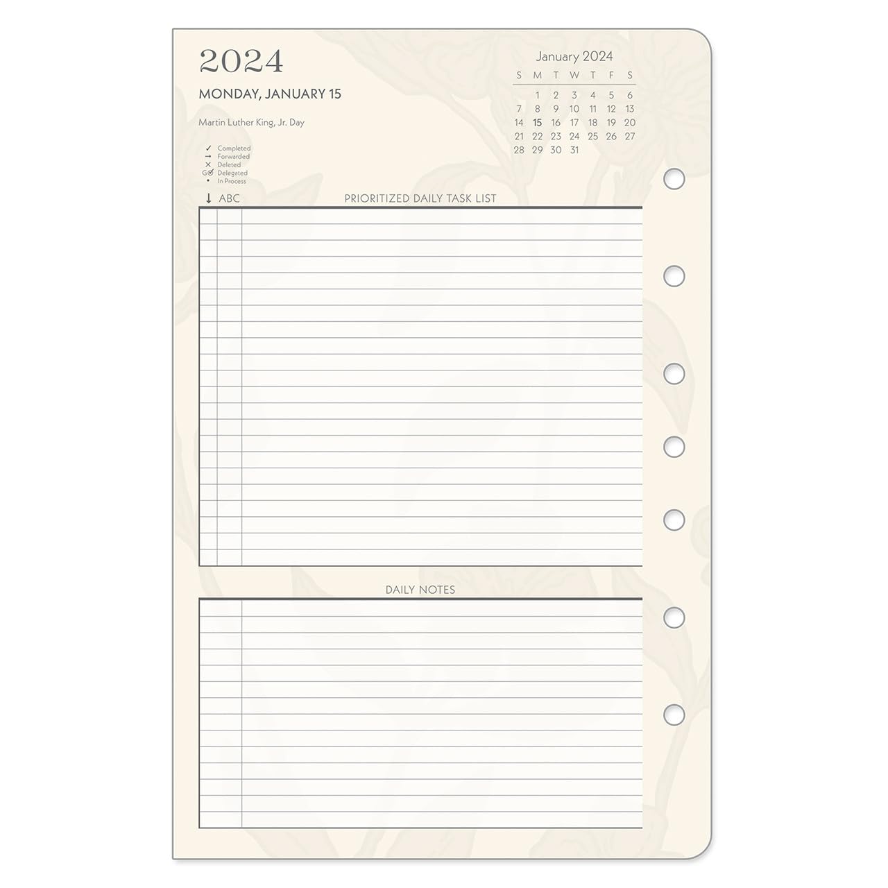 FranklinCovey - Serenity One Page Per Day Ring-Bound Planner (Classic, Jan 2024 - Dec 2024)